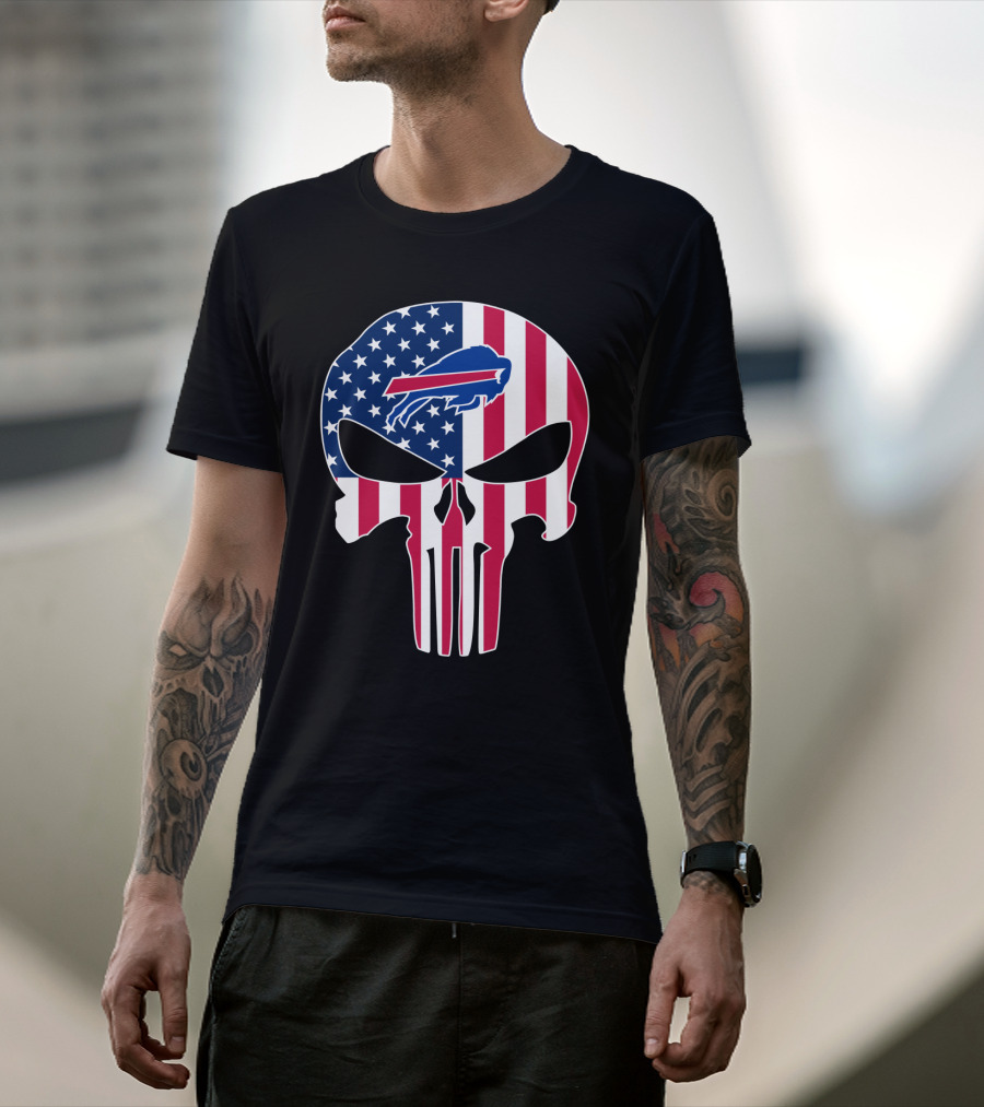 Buffalo Bills Punisher Skull American Flag T-Shirt