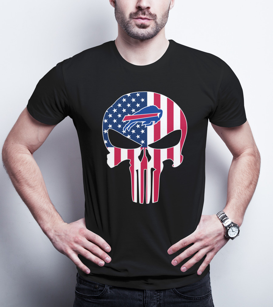 Buffalo Bills Punisher Skull American Flag T-Shirt