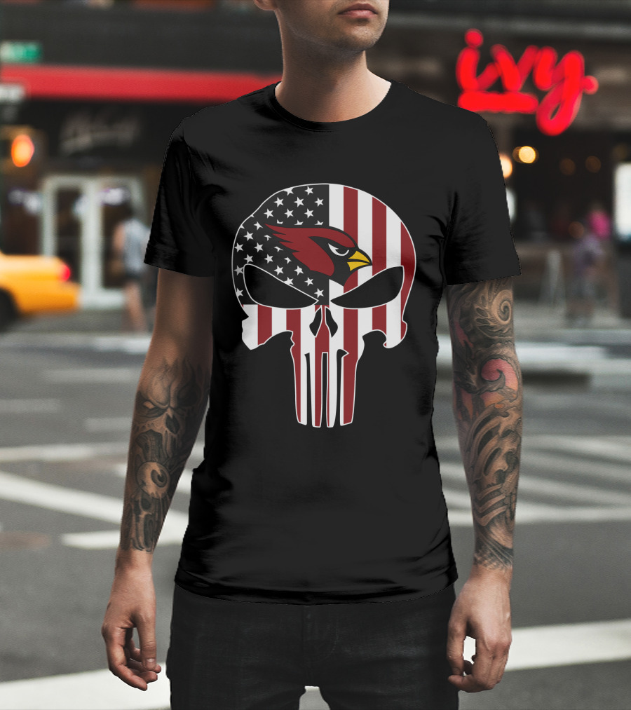 American Flag Punisher Skull Cardinals T-Shirt