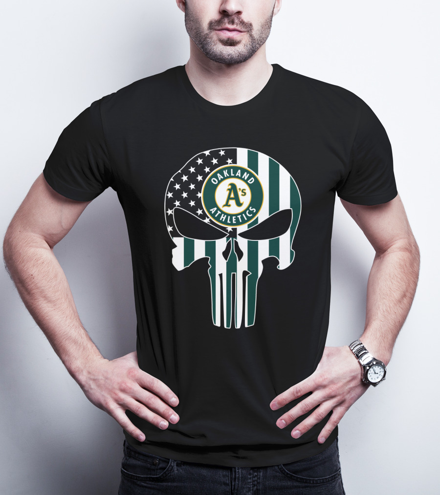 Oakland Athletics A's Skull American Flag T-Shirt
