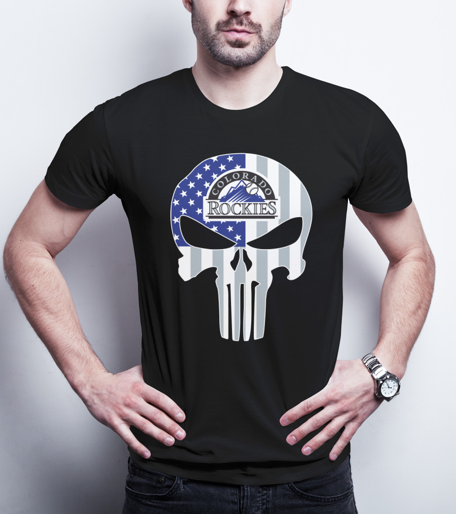 Colorado Rockies American Flag Skull T-Shirt