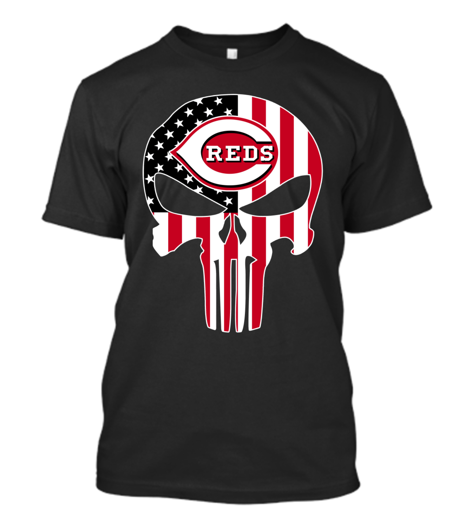 Cincinnati Reds American Flag Skull T-Shirt