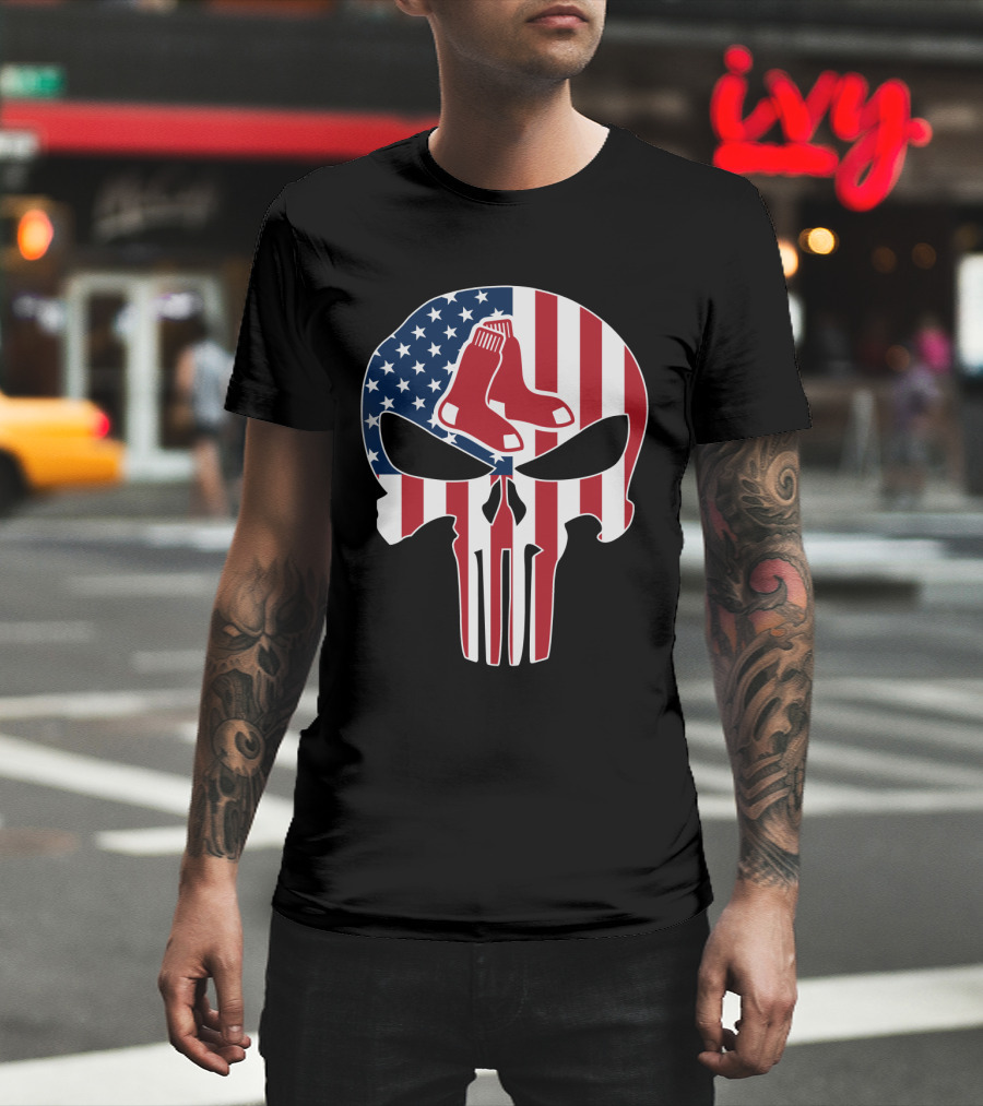 Boston Red Sox American Flag Punisher Skull T-Shirt
