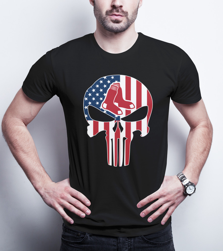 Boston Red Sox American Flag Punisher Skull T-Shirt