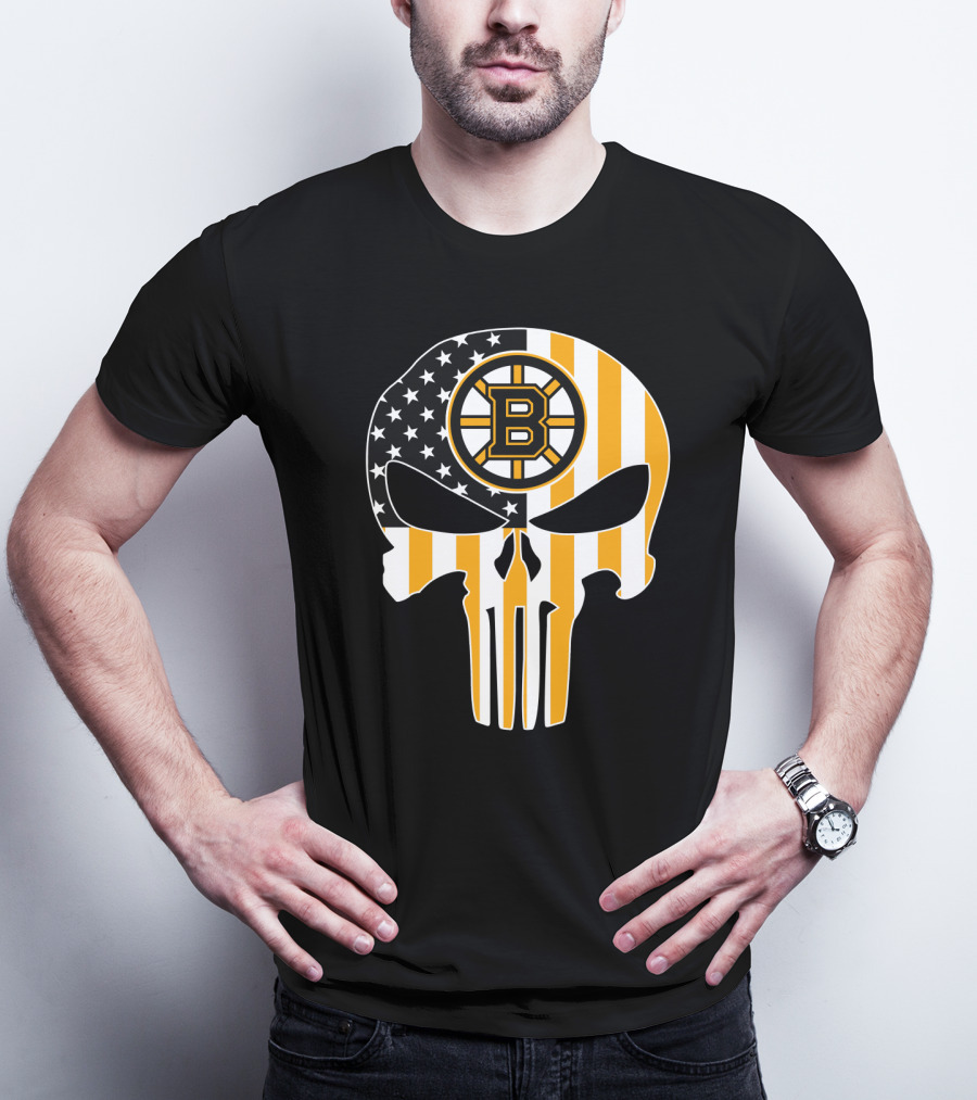Boston Bruins Punisher Skull American Flag T-Shirt