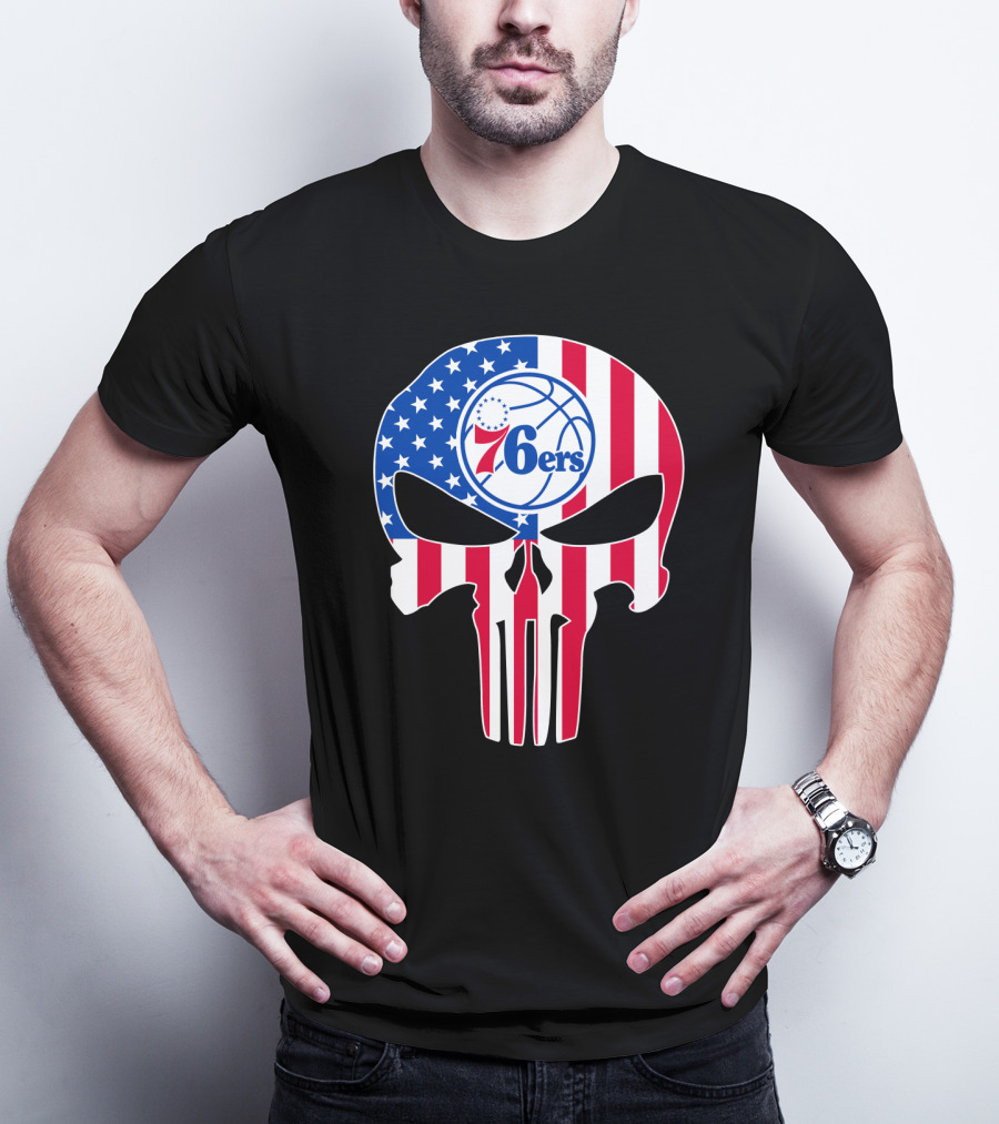 Philadelphia 76ers Stars And Stripes Punisher T-Shirt