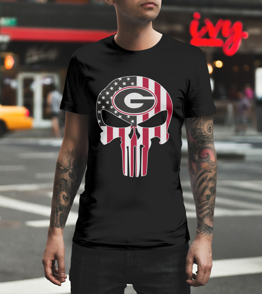 Georgia Bulldogs American Flag Skull T-Shirt