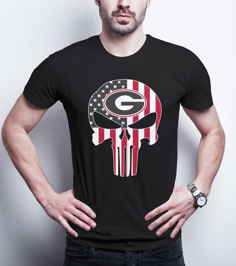 Georgia Bulldogs American Flag Skull T-Shirt