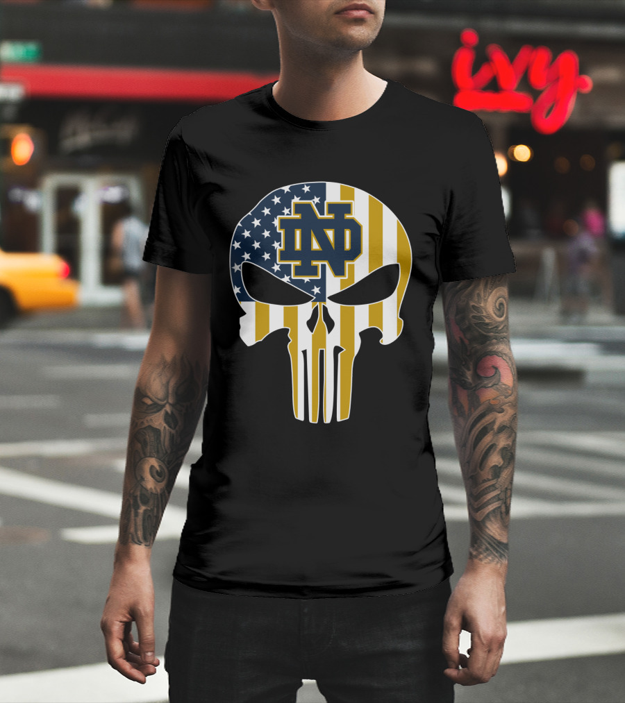 Notre Dame Fighting Irish Nd Skull American Flag T-Shirt