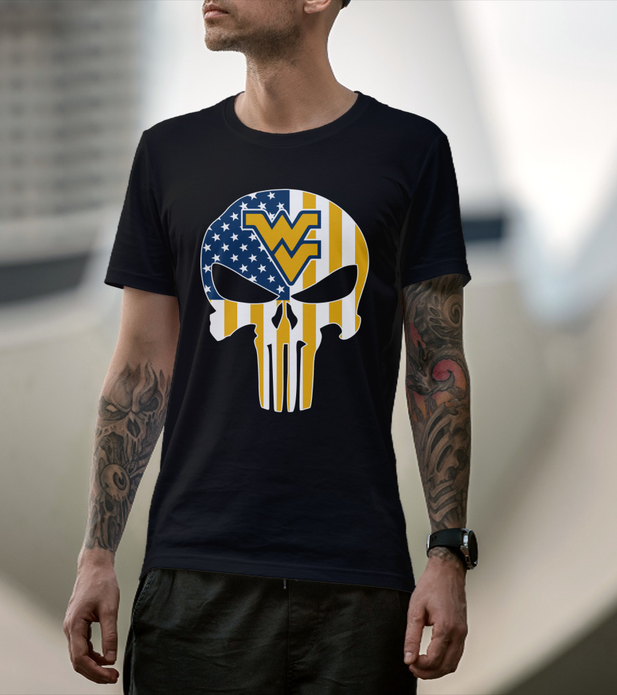 Wv American Flag Punisher Style West Virginia Mountaineers T-Shirt