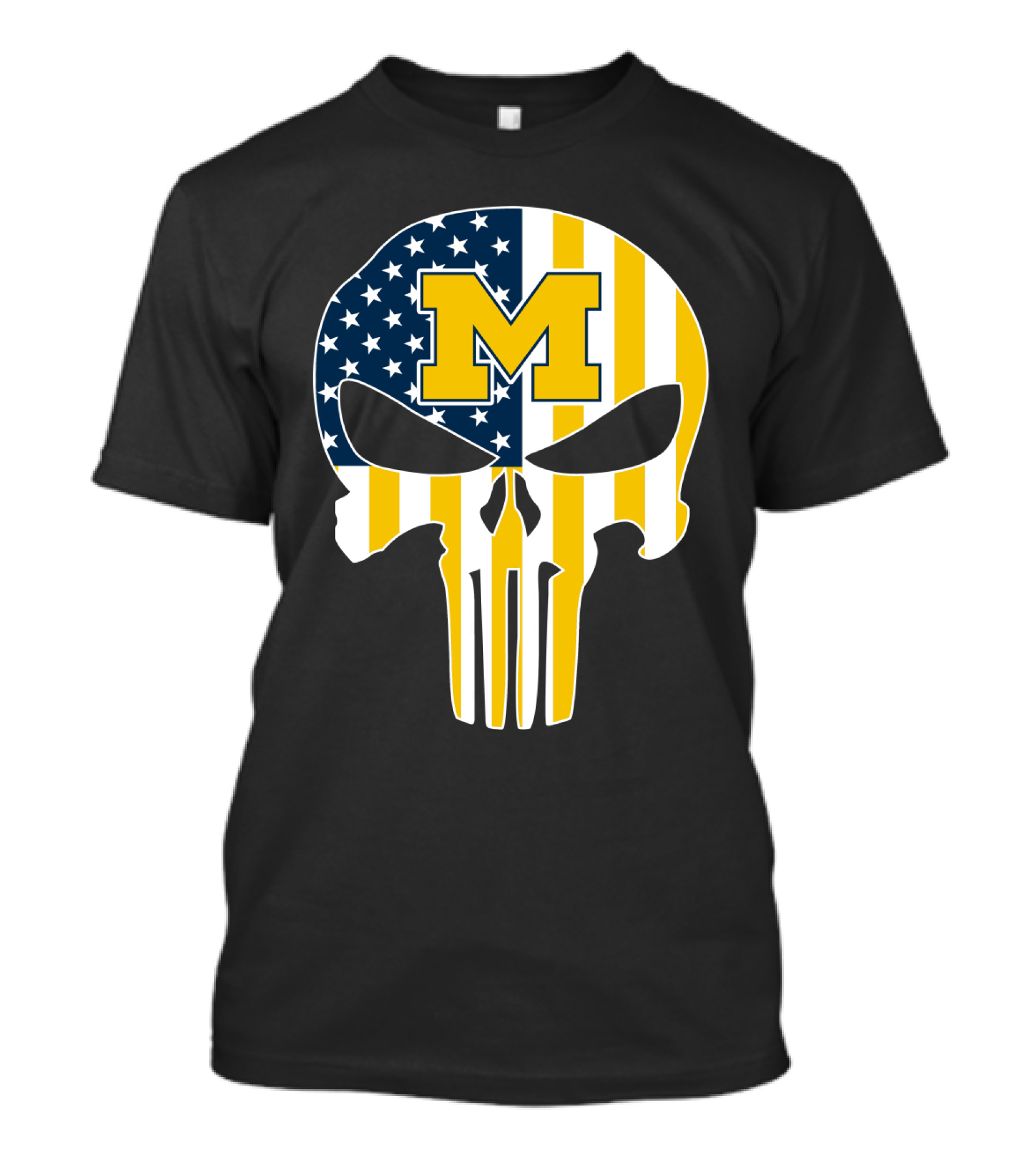 Michigan Wolverines M Logo Skull American Flag T-Shirt
