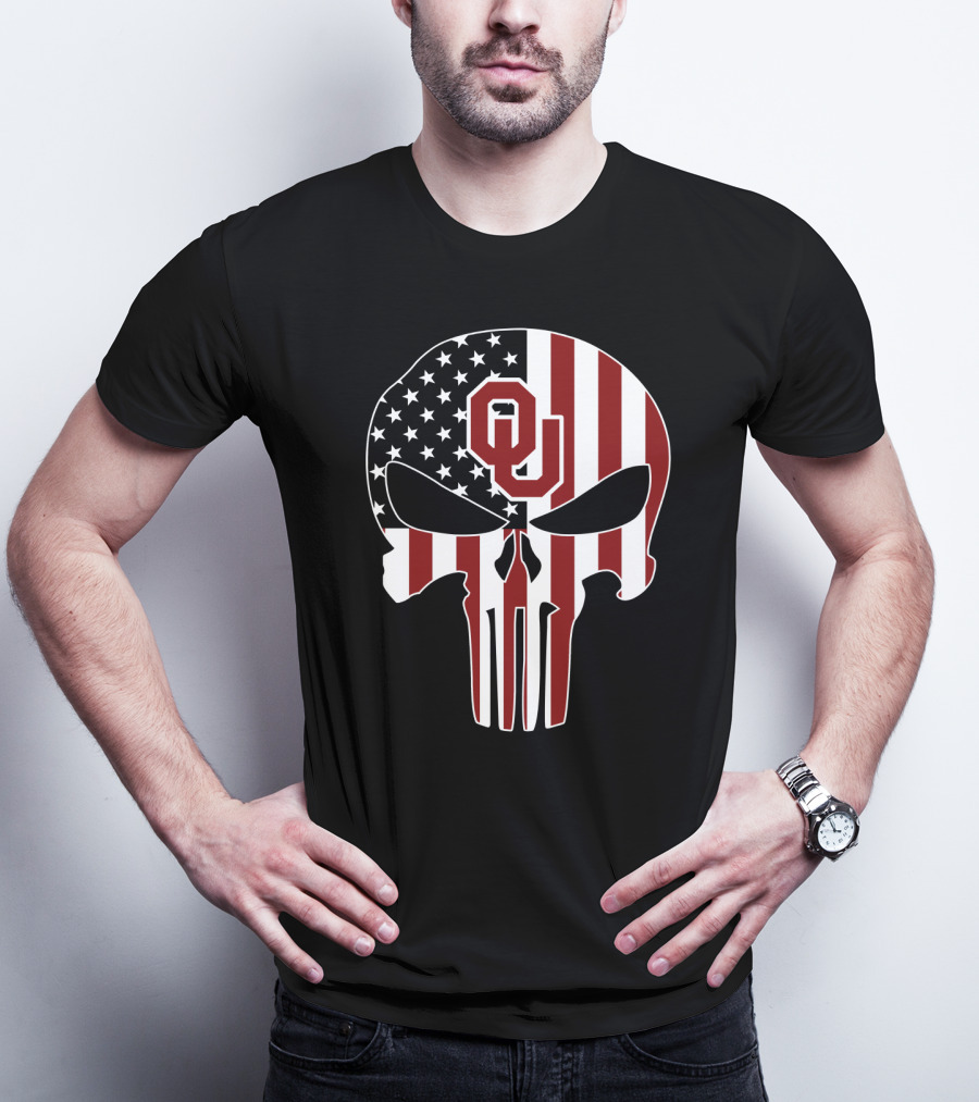 Oklahoma Sooners American Flag Skull T-Shirt