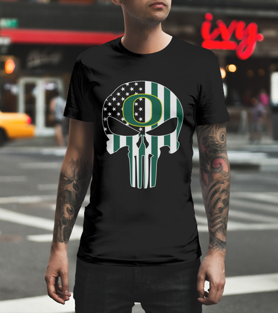 Oregon Ducks American Flag Punisher Skull T-Shirt