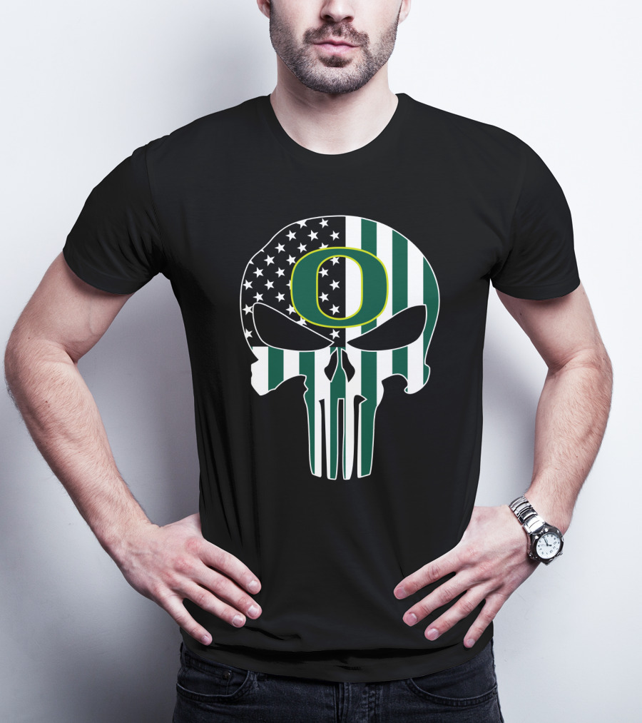 Oregon Ducks American Flag Punisher Skull T-Shirt