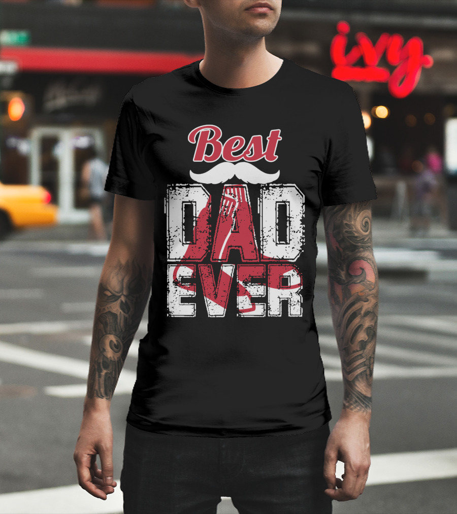 Best Dad Ever Red Sox Logo Moustache T-Shirt