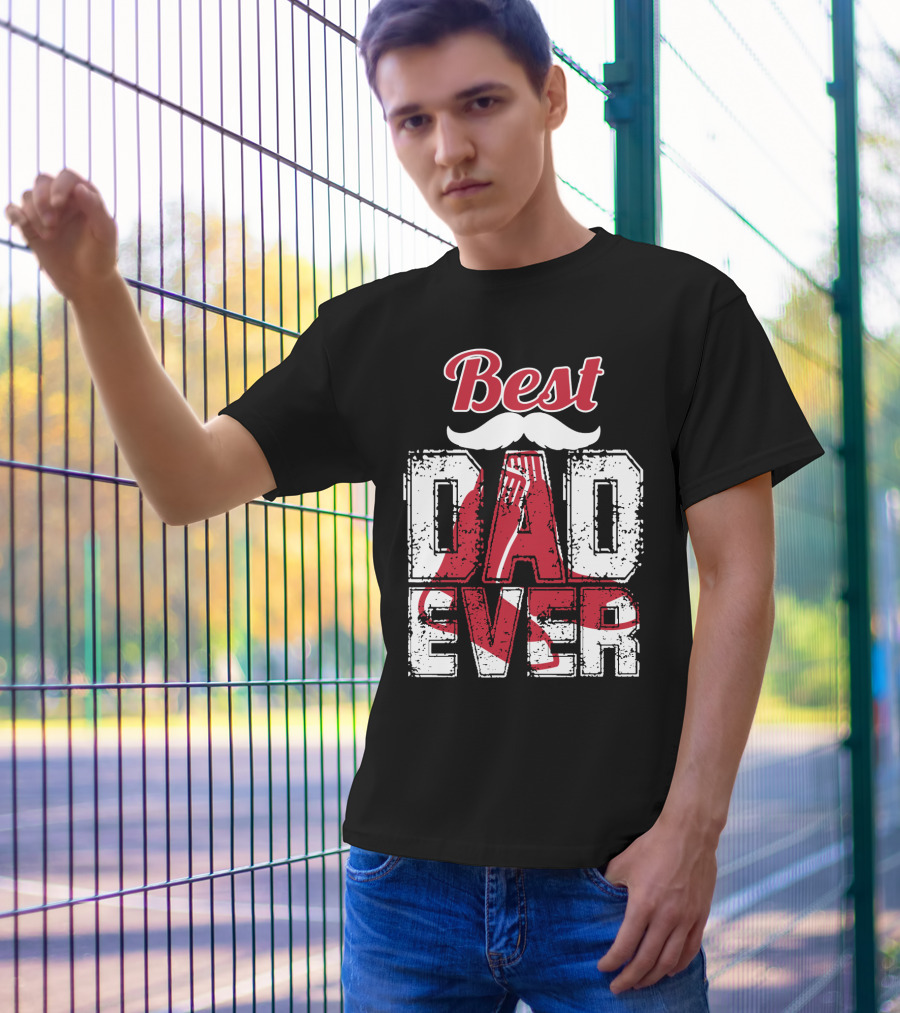 Best Dad Ever Red Sox Logo Moustache T-Shirt