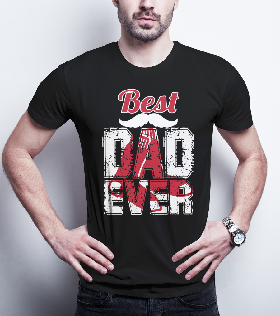 Best Dad Ever Red Sox Logo Moustache T-Shirt