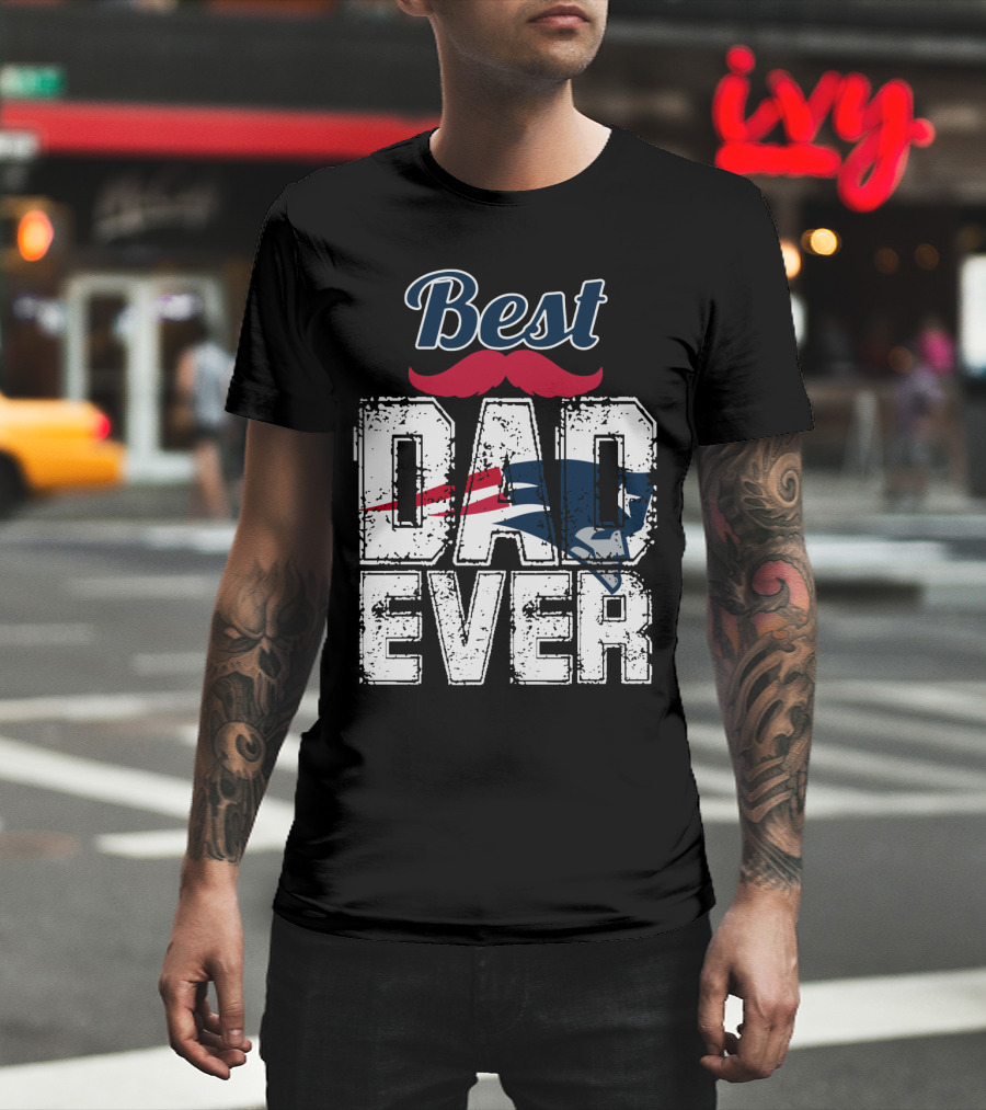 Best Dad Ever Patriots Logo Moustache T-Shirt