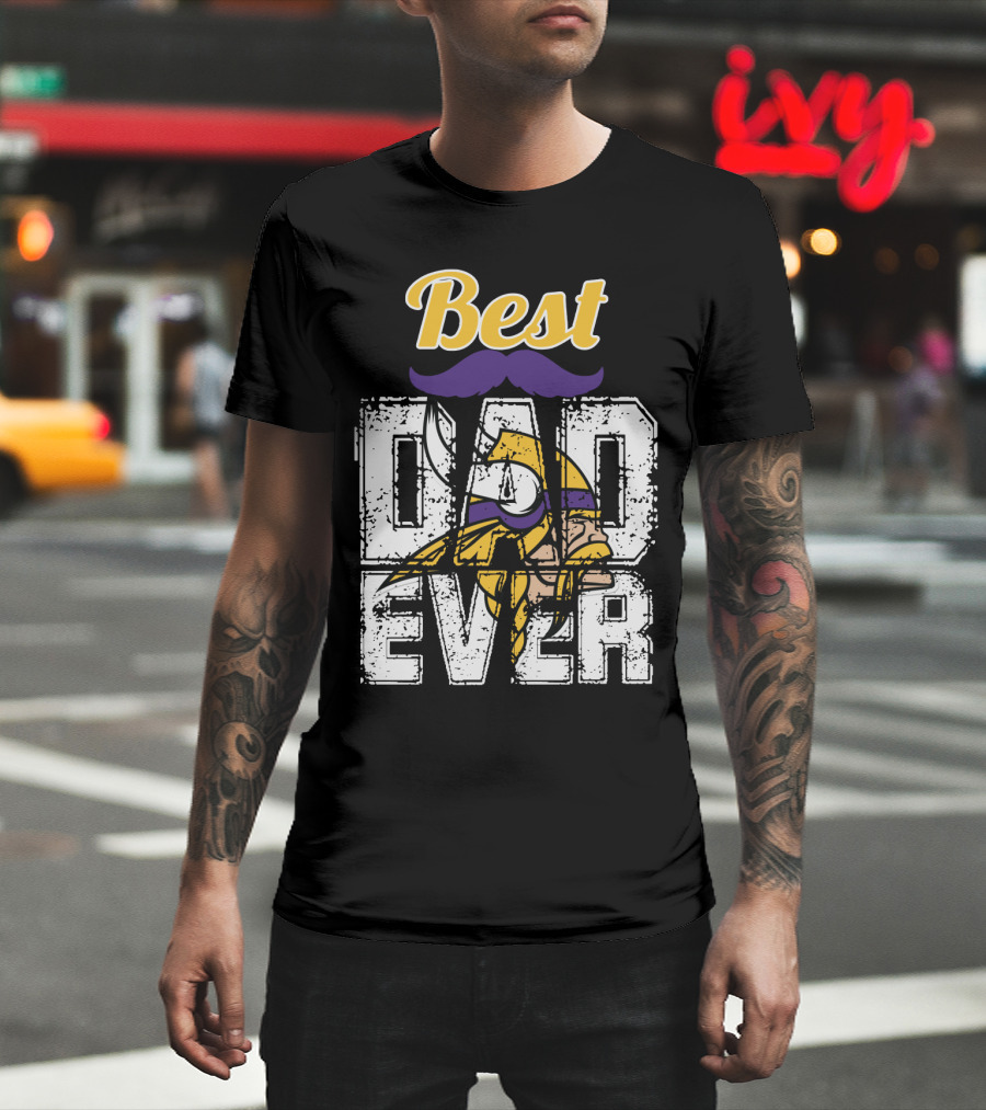 Best Dad Ever Viking Helmet Mustache T-Shirt