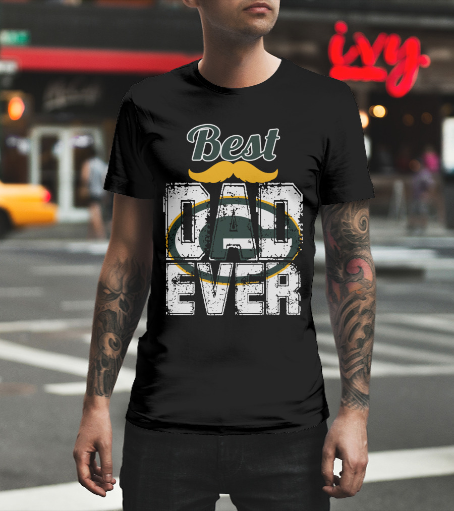 Best Dad Ever Packers Fan Mustache T-Shirt