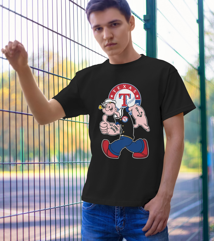 Texas Rangers Popeye Baseball Logo Mashup T-Shirt