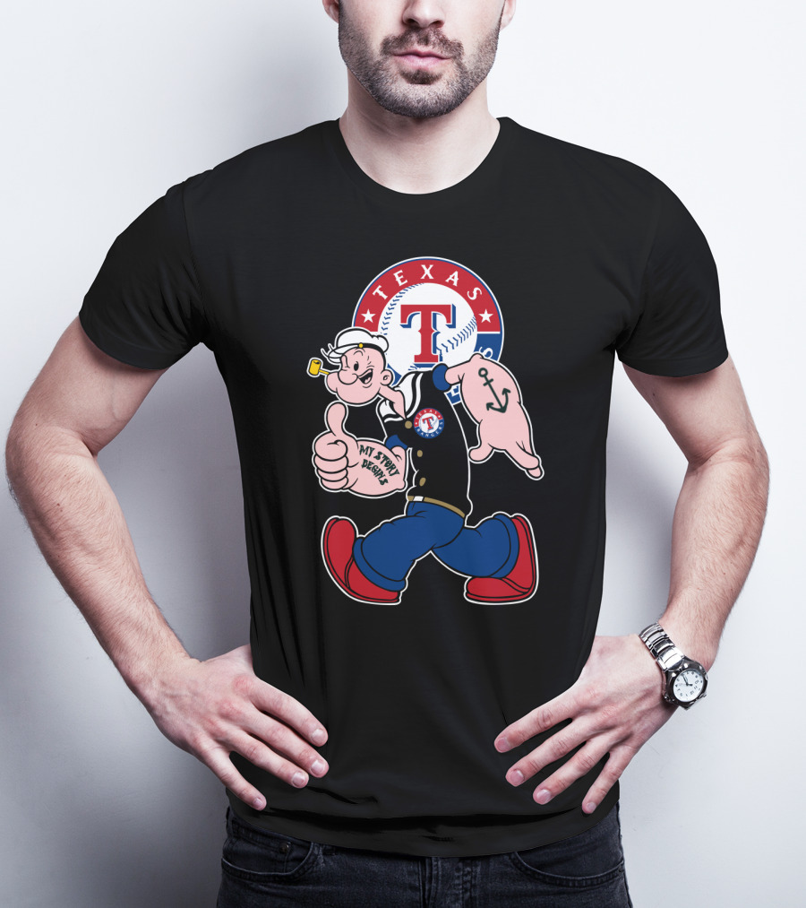 Texas Rangers Popeye Baseball Logo Mashup T-Shirt