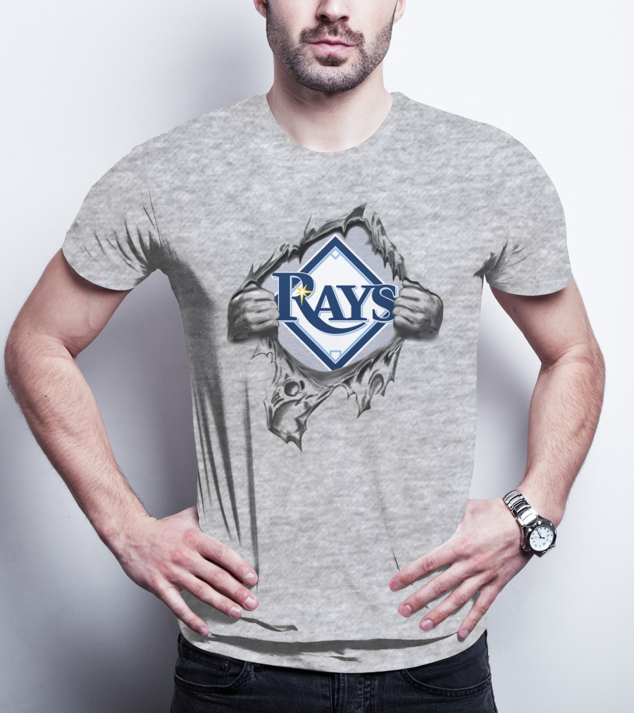 Rays Baseball Logo Torn Metal Effect T-Shirt