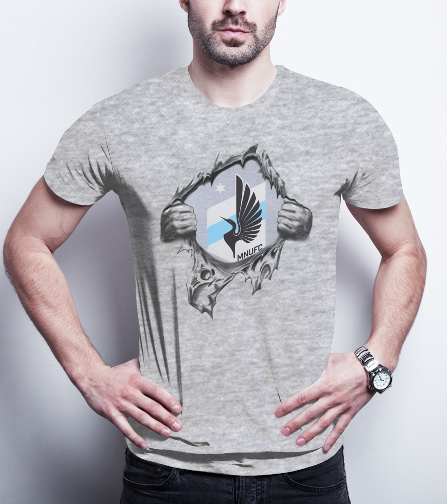 Mnufc Minnesota United Fc Logo With Wings And Star On Torn T-Shirt