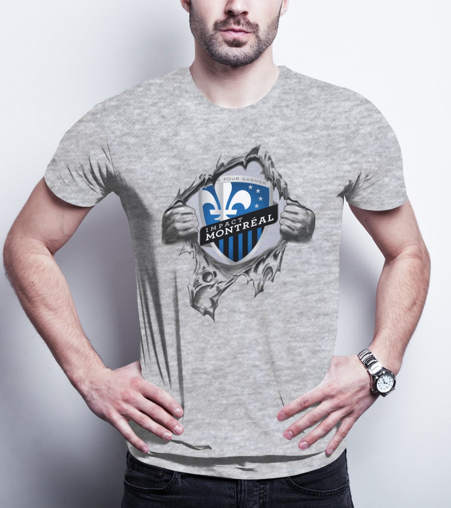 Impact Montreal Saputo Tout Pour Gagner Fleur-De-Lis Logo Hands Ripping T-Shirt