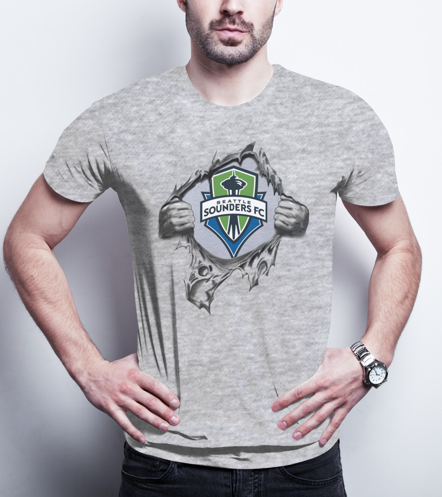 Seattle Sounders Fc Space Needle Emblem Peeking Through Ripped T-Shirt