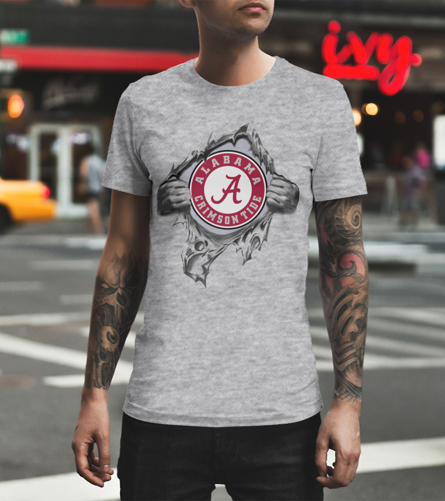 Alabama Crimson Tide A Symbol Revealed Through Torn Fabric T-Shirt