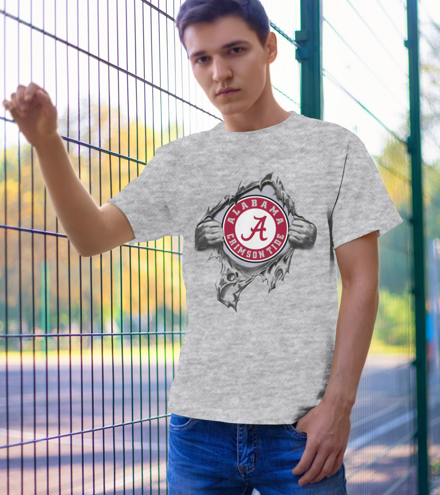 Alabama Crimson Tide A Symbol Revealed Through Torn Fabric T-Shirt