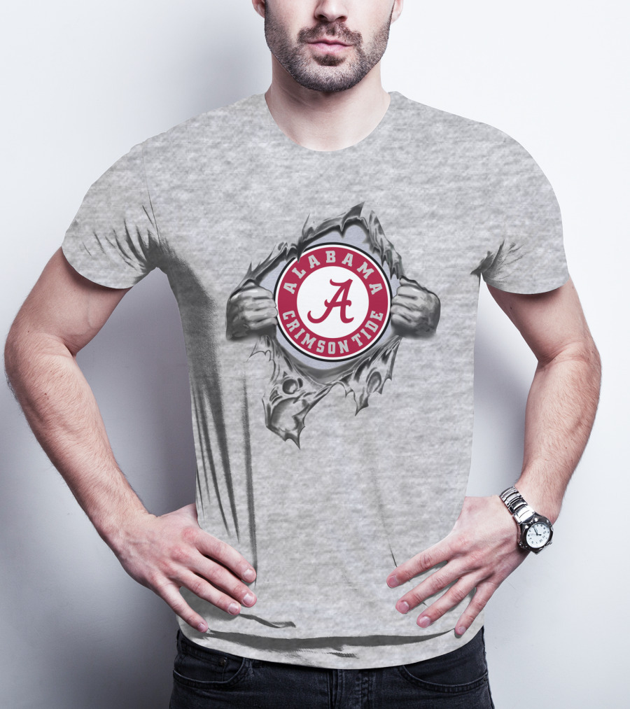 Alabama Crimson Tide A Symbol Revealed Through Torn Fabric T-Shirt