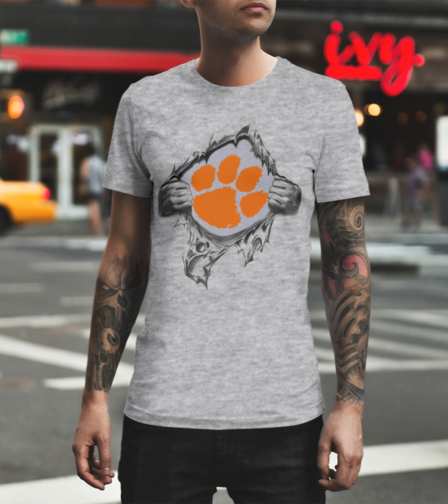 Clemson Tigers Orange Paw Logo Rip T-Shirt