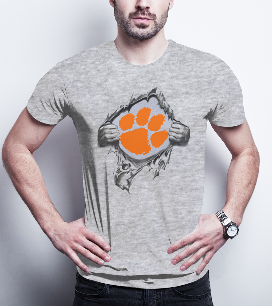 Clemson Tigers Orange Paw Logo Rip T-Shirt