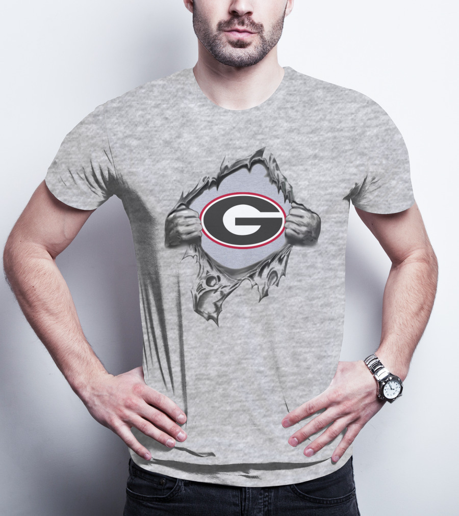 Georgia Bulldogs G Logo Peeking Through Torn Fabric T-Shirt