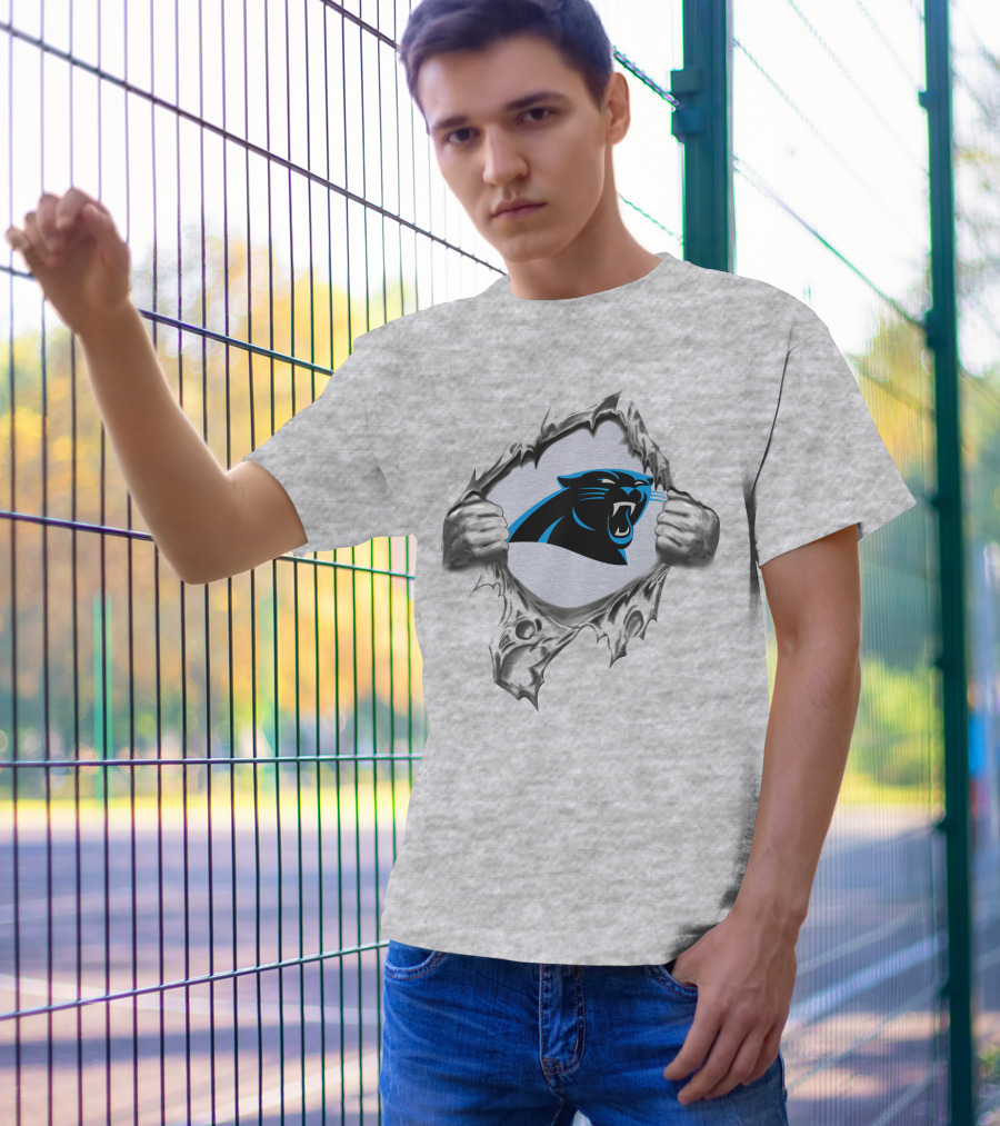 Carolina Panthers Logo Peeking Through Torn Fabric T-Shirt