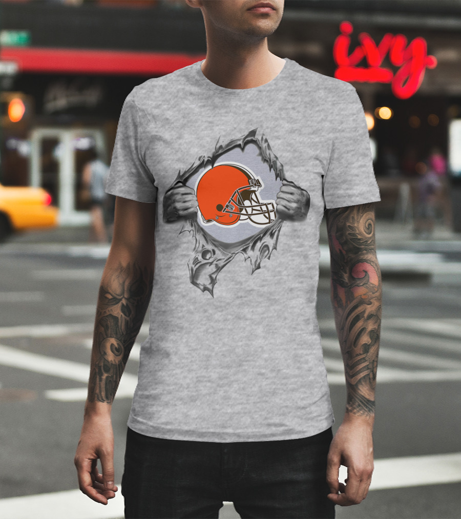 Cleveland Browns Helmet Burst Through T-Shirt