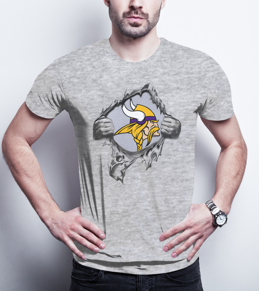 Minnesota Vikings Ripped Shield Viking Head T-Shirt
