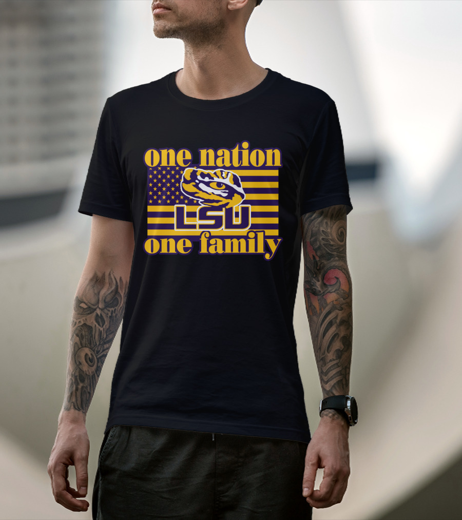 Lsu One Nation One Family Tiger American Flag T-Shirt