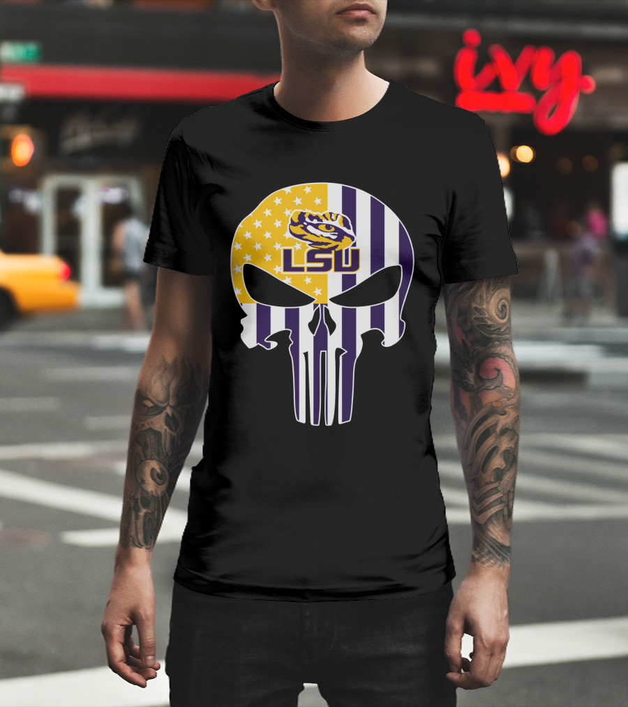Lsu Tigers Skull With Stars And Stripes T-Shirt