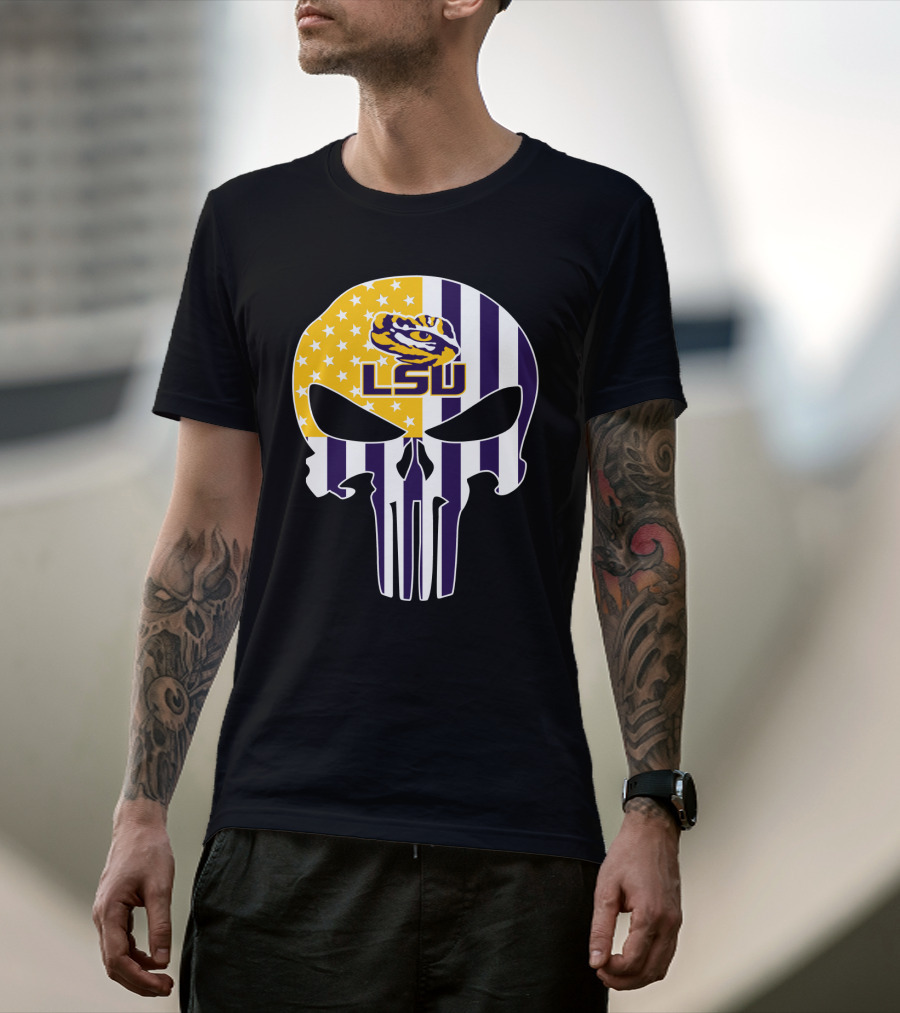 Lsu Tigers Skull With Stars And Stripes T-Shirt