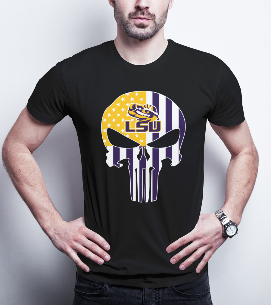 Lsu Tigers Skull With Stars And Stripes T-Shirt