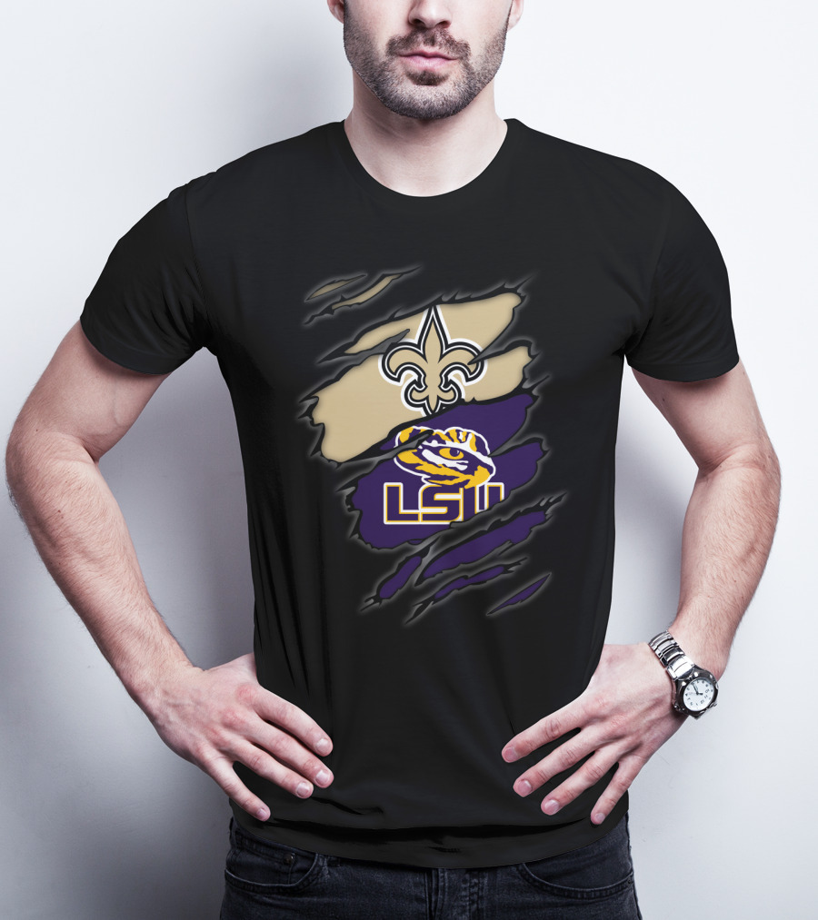 New Orleans Saints Fleur-De-Lis And Lsu Tigers Logo Blend T-Shirt