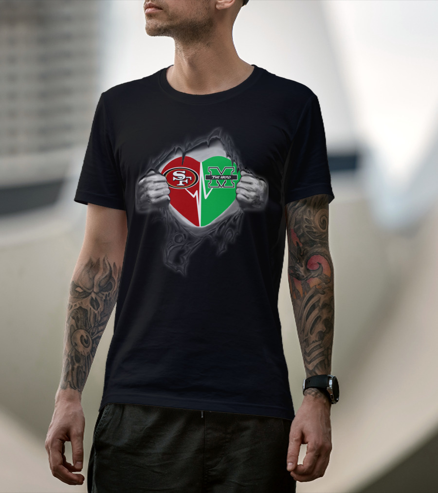Marshall Thundering Herd San Francisco 49ers Heart Logo Fusion T-Shirt