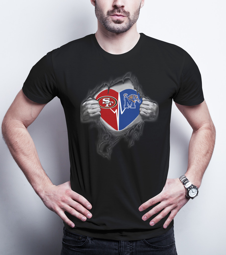 Memphis Tigers 49ers Heart Division With Logos T-Shirt