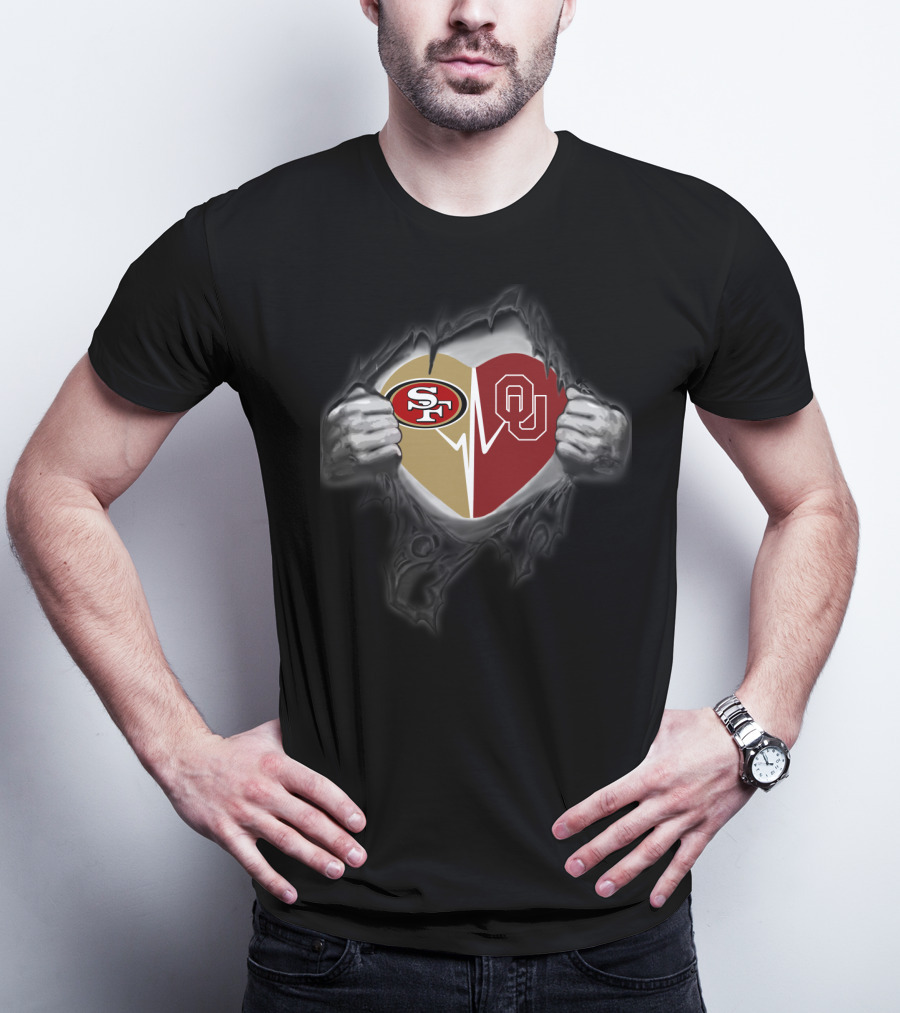 Oklahoma Sooners San Francisco 49ers Heartbeat Fan Passion T-Shirt