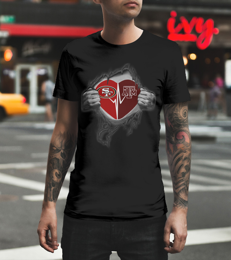Texas A&M Aggies San Francisco 49ers Heart Logo Fusion T-Shirt