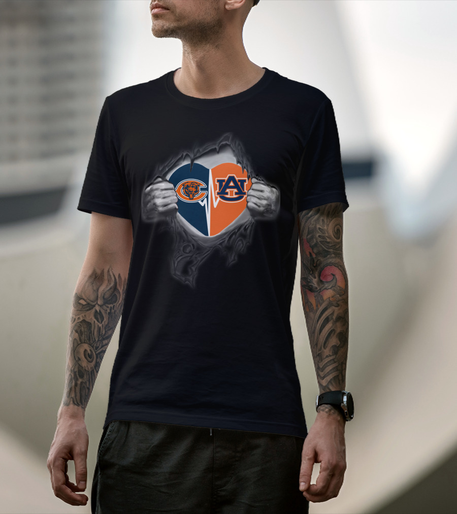 Chicago Bears Auburn Tigers Heart Divide T-Shirt