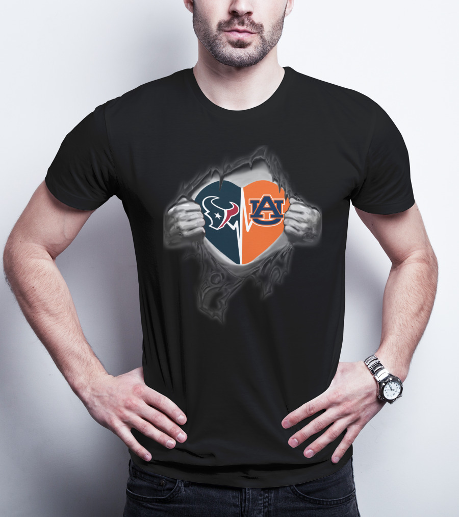 Texans Auburn Heart Logo Fusion Art T-Shirt